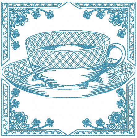 Vintage Cup Embroidery Design – One-Color Square Tea Cup Stitch
